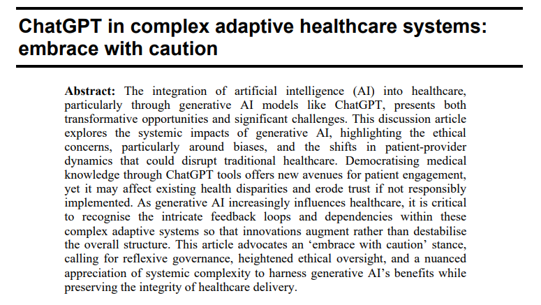 ChatGPT in complex adaptive healthcare systems: embrace with caution ...