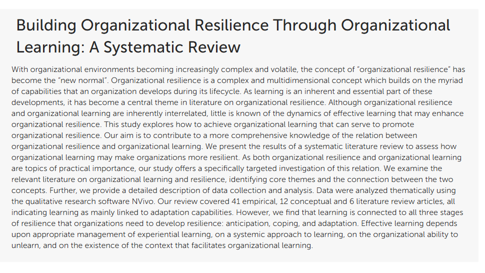 Building Organizational Resilience Through Organizational Learning: A ...