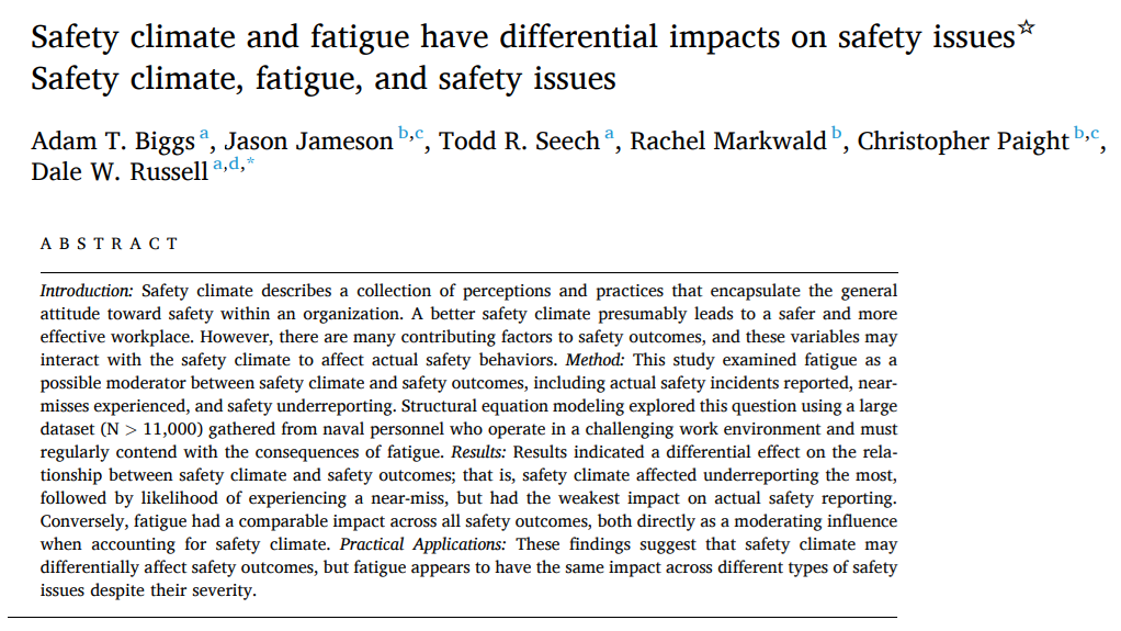 Safety climate and fatigue have differential impacts on safety issues ...