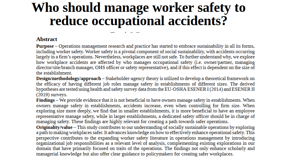 Who should manage worker safety to reduce occupational accidents ...