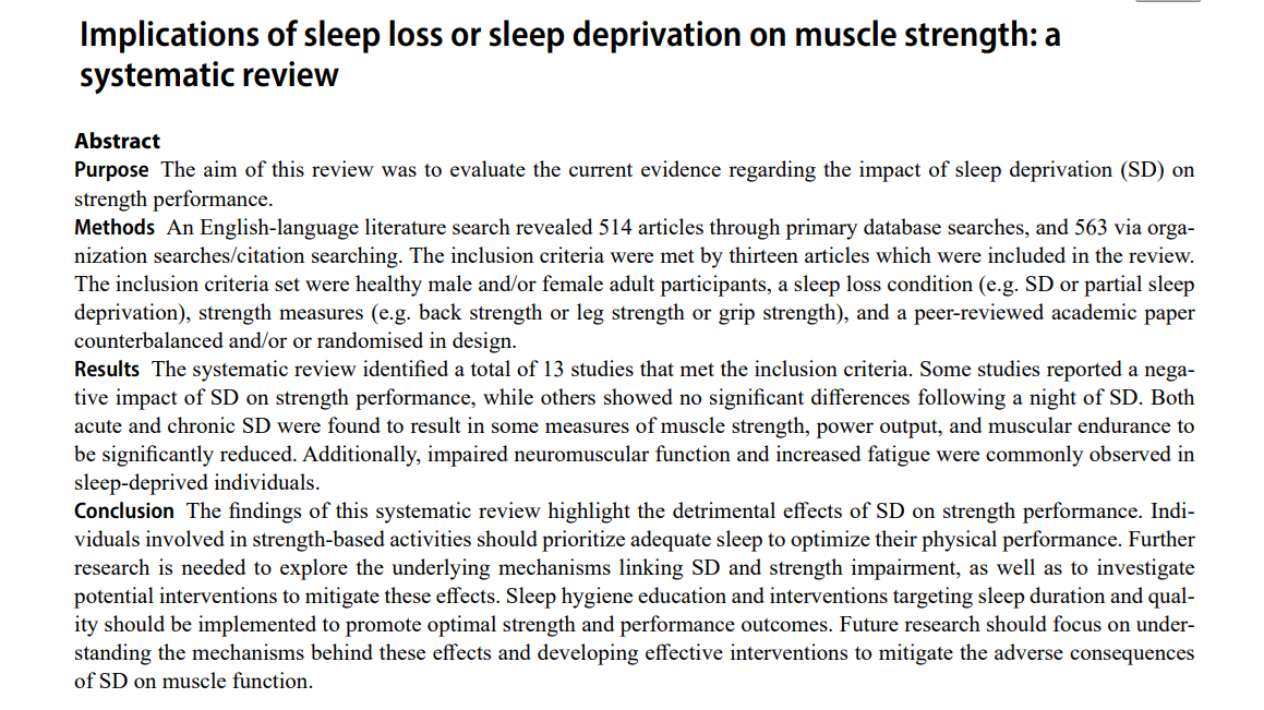 Implications of sleep loss or sleep deprivation on muscle strength: a ...