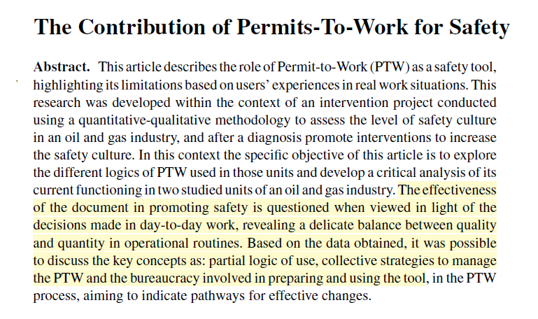 The Contribution of Permits-To-Work for Safety – SafetyInsights.org