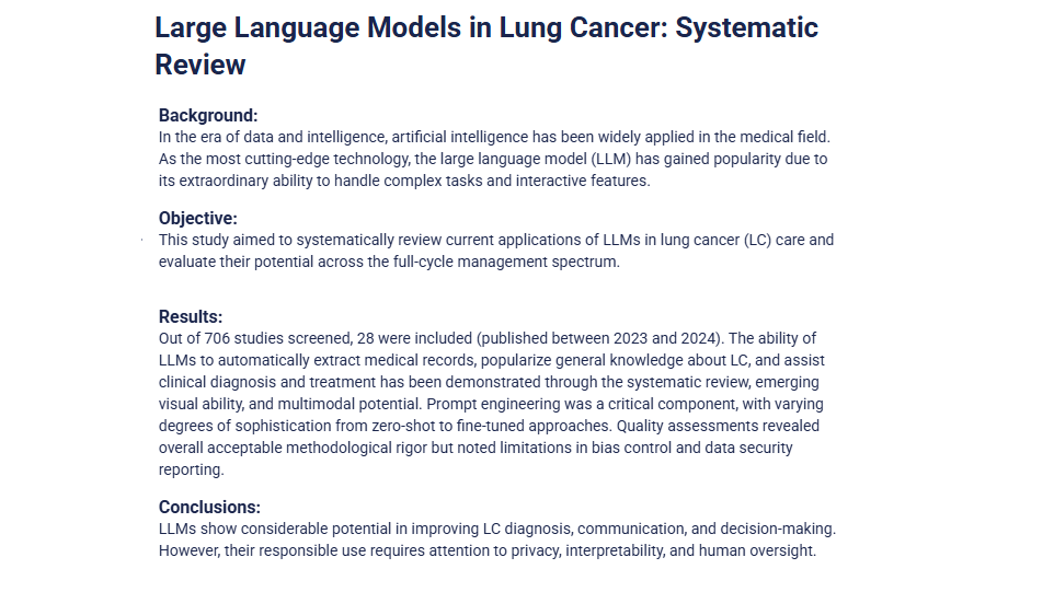 Large Language Models in Lung Cancer: Systematic Review ...