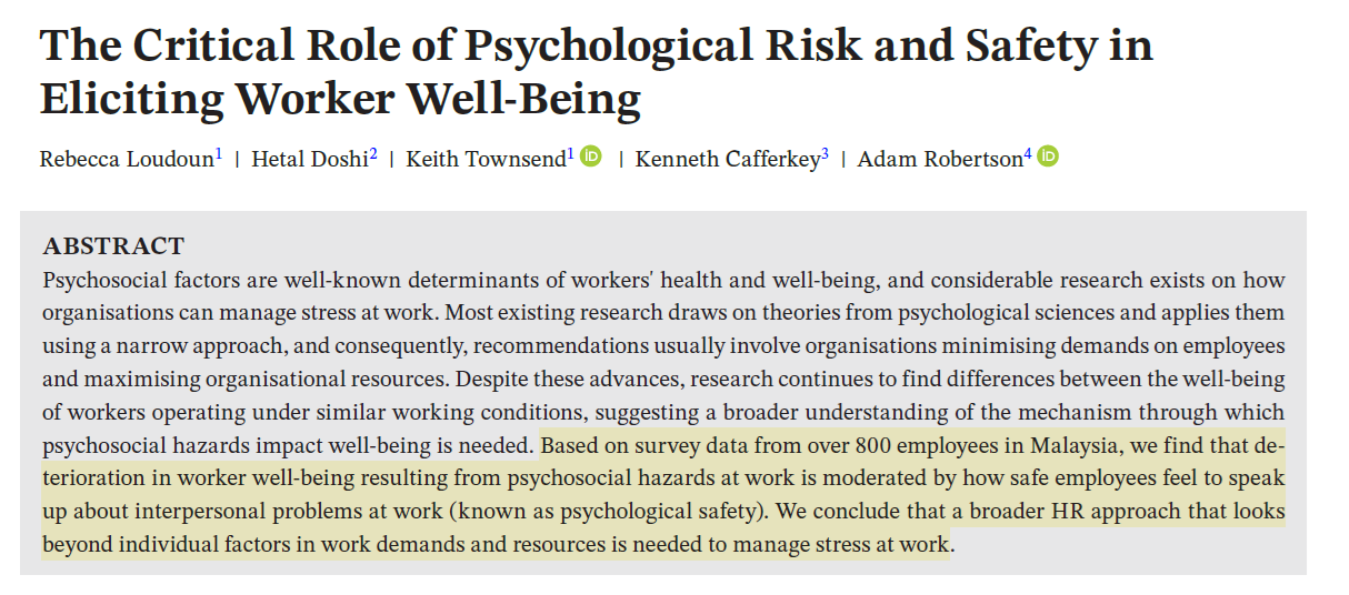 The Critical Role of Psychological Risk and Safety in Eliciting Worker ...