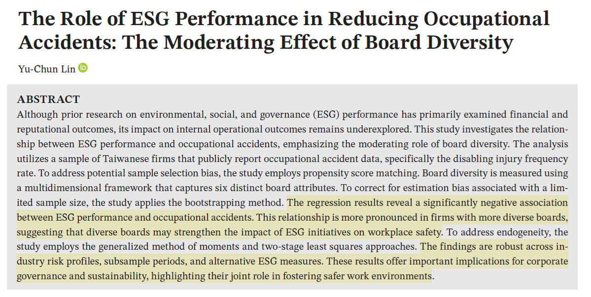 The Role of ESG Performance in Reducing Occupational Accidents: The ...