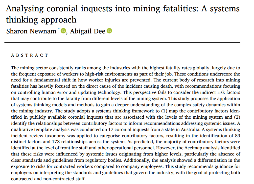Analysing coronial inquests into mining fatalities: A systems thinking ...