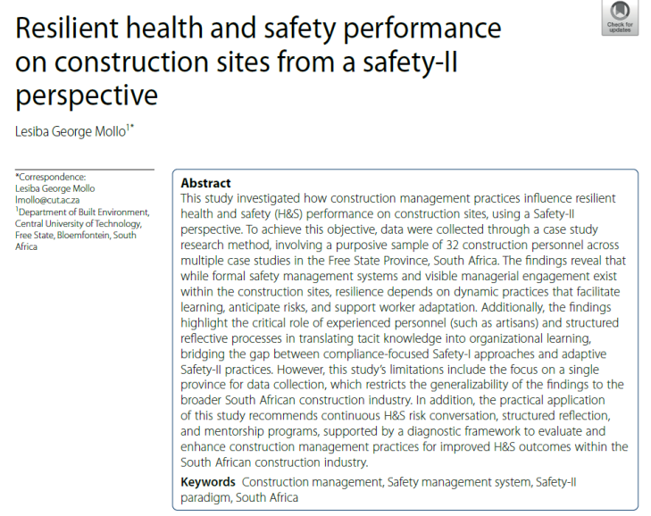 Resilient health and safety performance on construction sites from a ...